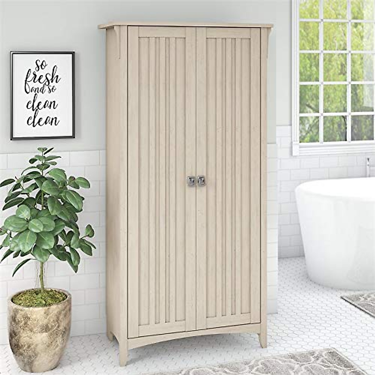 Bush Furniture Salinas Bathroom Storage Cabinet with Doors in Antique White