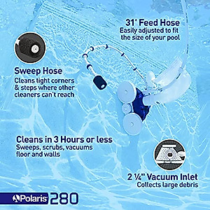 Polaris Vac-Sweep 280 Pressure-Side In-ground Pool Cleaner, Double Venturi Jet Powered, 31ft of Hose with an All Purpose Debris Bag