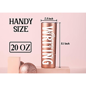 Onebttl Writer Gifts for Women - 20oz/590ml Skinny Stainless Steel Insulated Tumbler with Straw - Graduation/Birthday/Christmas Gift for Writers, Novelist, Scriptwriter - Go Away, Rosegold