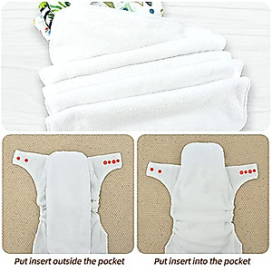 Baby Cloth Nappies for Babies 10 Pack Washable Nappies Diapers 5 Cloth Diapers & 5 Reusable Nappies Inserts Adjustable Super Absorbent Pocket Nappy for Infants (Blue Bear Balloon Flamingo)