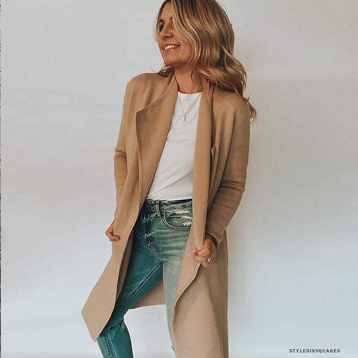 CHICWISH Women's Classy Light Tan Open Front Knit Coat Cardigan, Size XL