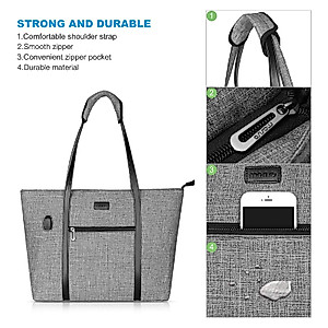 MOSISO USB Port Laptop Tote Bag for Women,Compatible with MacBook Air 15 inch M3 M2/Pro 16 M4 M3 M2 M1,15-15.6 inch Notebook, Work Travel Business Computer Bag with Small Purse, Gray