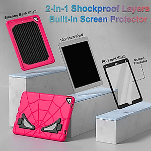 Nitupai iPad 9th Generation Case, Shockproof Rugged Hard PC and Soft Silicone 2-in-1 Layer Full Body Protection Construction, Pink+Black