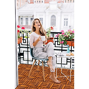 YAMAZING 12'x12' Solid Wood Interlocking Flooring - Acacia Hardwood Deck Tiles (Pack of 9), Indoor & Outdoor Use, Waterproof All Weather (9 Sq Ft)