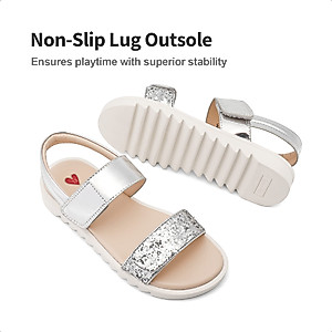DREAM PAIRS Girls Sandals Glitter Two Strapped Casual Open Toe Sandals Little Kid/Big Kid,Size 2 Little Kid,Silver,SDLS2303K