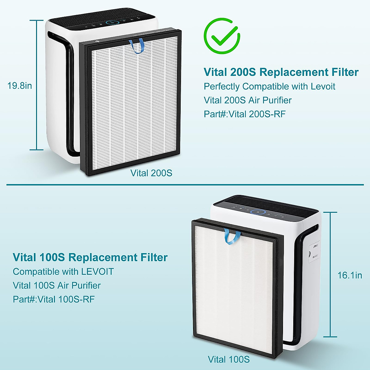 NXBHG Vital 200S Replacement Filter for Levoit, Compatible with Levoit Vital 200S Air Puri-Fier, High Efficiency Filter and Activated Carbon Filter, 2 Pack Vital 200S-Rf