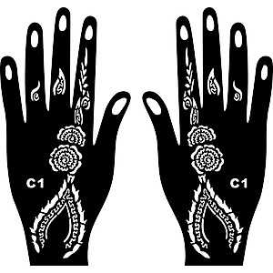 Kotbs 18 Sheets Temporary Tattoo Stencils, Indian Arabian Henna Tattoo Stencils, Glitter Airbrush Tattoo Stickers for Women Boys Girls Hand Body Art