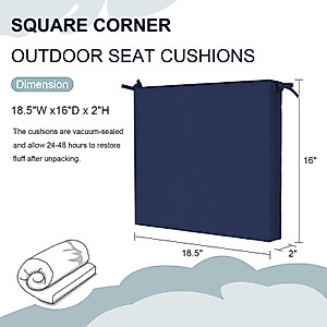 DYTXIII Set of 4 Outdoor Square Chair Cushions 18.5"x16"x2" for Patio, Water Resistant Patio Dining Seat Pads Replacement for Kitchen Garden and Outdoor Furniture Decoration - Navy Blue