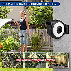 Retractable Garden Hose Reel by BSTOKCAM, 1/2" x 100ft Hybrid Rubber Hose, Heavy Duty Water Hose Reels Automatic Rewind Storage, 10 Patterns Nozzle Included