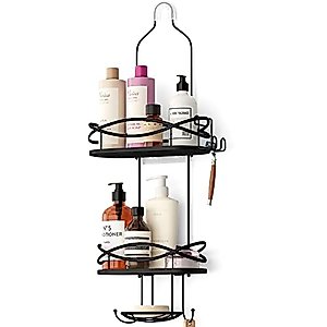 Bunoxea Anti-Swing Hanging Shower Caddy, Over Head Shower Caddy Extra-Large Rustproof with Hooks for Razors, Sponge and more, Metal Black