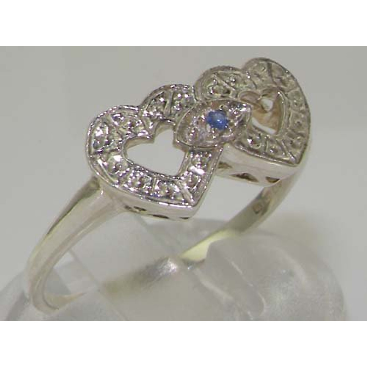 LetsBuyGold 925 Sterling Silver Natural Sapphire Womens Sweetheart Ring - Sizes 4 to 12 Available