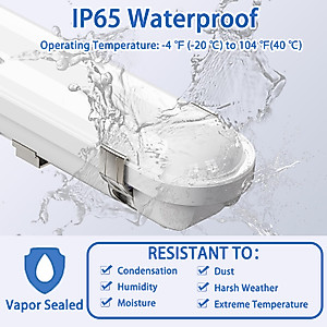 DOSILIO 4FT LED Vapor Tight Light Fixture, 60W-50W-40W Power Selectable 5000K, IP65 Waterproof Industrial Surface Mount LED Shop Lights for Carport, Garage, Freezer, 100-277V, ETL Listed, 4-Pack