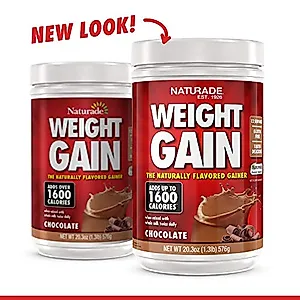 Naturade - All Natural Weight Gain Drink Mix - Gluten Free, Delicious Taste, 1600 Calories per Servings - Mass Gainer w/Carbohydrates & Protein - Chocolate, 20.3 Ounce (12 Servings).