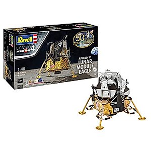 Revell RV03701 Moon Landing 1:48 - Apollo 11 Lunar Module & Eagle Plastic Model kit, Silver/White