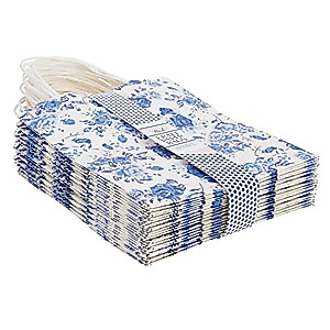 Sparkle and Bash 24 Pack Floral Gift Bags with Handles, Medium Size, All Occasion Blue Rose Flowers (10 x 8 x 4 In)