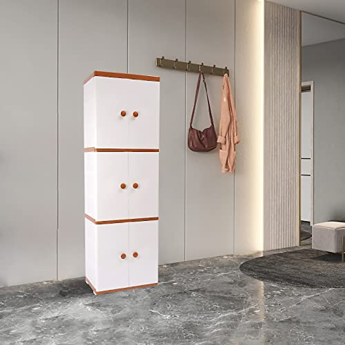 Storage Cabinet with 120 lbs Strong Load-Bearing Capacity, Khaki and White Storage Drawer Units, Plastic Storage Dressers for Tool and Home Organization, 19.7" Lx12.2 Dx61 H