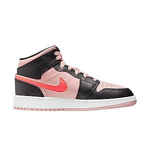 Nike boys Air Jordan 1 Mid Grade School, Atmosphere/Infrared 23 Black, 7 Big Kid