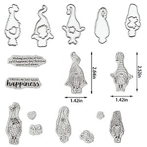 Christmas Gnomes Clear Stamps and Dies for Card Making, Xmas Snowflake Words Transparent Rubber Stamps Christmas Santa Gnomes Die Cuts Seal for DIY Scrapbooking