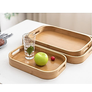MysRuida Bamboo Serving Tray with Handles, Medium Nature Bamboo Breakfast Dinner Tray, Wooden Tea Coffee Food Tray for Kitchen, Living Room, Bar, Parties, 15.7 inch L x 11 inch W x 1.96 inch H
