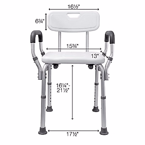 MegLob Lightweight Shower Chair Bath Stool, Aluminum Alloy Shower Chair with Backrest & Armrest, Height Adjustable Shower Bath Bench, Nonslip Bathing Bench Stool for Elderly, 330Lbs Capacity,Blue