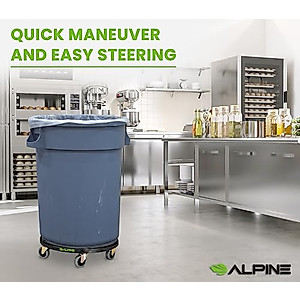 Alpine Rolling Brute Trash Can Dolly - Trash Can Dolly with Wheels/Trash Can Roller Base for Round 20, 32, 44, or 55 Gallon Garbage Bins, Heavy Duty Holds Up to 500lbs (Black)