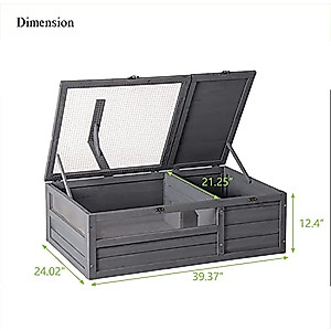 LEISU Wooden Tortoise House with Light Support Frame Lockable Tortoises Enclosure Turtle Habitat with Wire Top and Handle, Outdoor Reptile Cage (Grey)