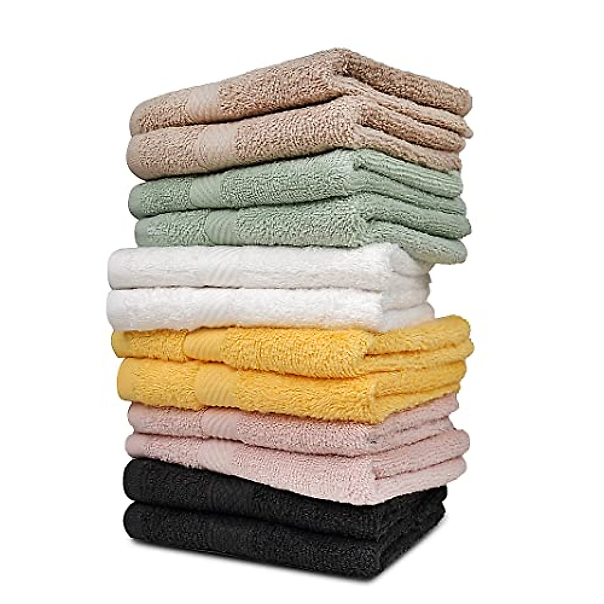 ZUPERIA 100% Cotton Bath Wash Cloths - 12 Pack - 12" x 12"- Highly Absorbent Soft Washcloths for Face, Gym Towels, Hotel Spa Quality, Reusable Multipurpose Towels (12 Pack, 6 Multicolors)
