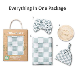 Miaoberry 100% Organic Muslin Swaddle Set| Sage Green Checkered