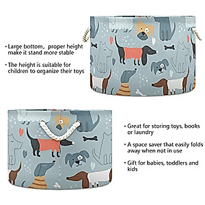 xigua Cute Funny Dog And Bone Large Round storage basket 20 x14 Inches Collapsible Round Storage Bin, Laundry Basket Organizer for Towels, Blanket, Toys, Clothes