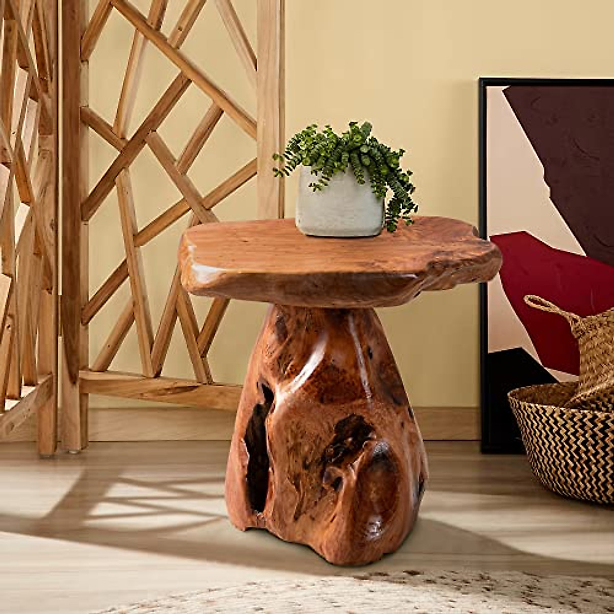 Warmaxx Cedar Natural Shape Tree Stump Stool 13.5"x12"x14"H Solid Wood End Table Rustic Plant Stand Live Edge Coffee Table for Living Room Bedroom Patio Accent Side Table Outdoor Garden Sit Foot Stool