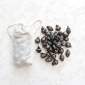 Creative Co-Op Embossed Mercury Glass Ornaments in Muslin Bag, Pewter Finish, Set of 36