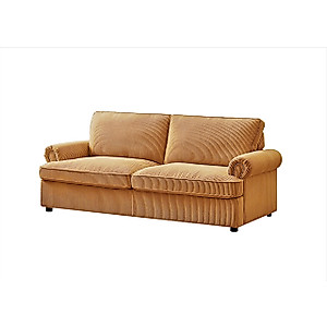 Container Furniture Direct Reversible Sleeper Sofa with Memory Foam Mattress, Comfortable and Durable Full Size Bed Couch for Living Rooms, Upholstered with Corduroy Fabric, 70" Wide, Ginger