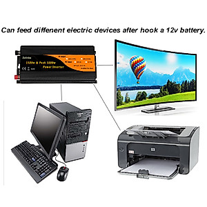 Solinba Car Power Inverter 1500w/Peak 3000w Converter DC12v to AC110v 60Hz with Dual USB 2.1A