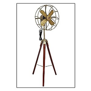 Vintage Style Antique Pedestal Floor Fan with Wooden Stand (Multicolor) Designer Fan, (OV006), 33x17x57'' Inch