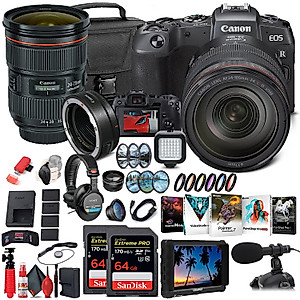 Canon EOS RP Mirrorless Digital Camera with 24-105mm Lens (3380C012) + 4K Monitor + Canon EF 24-70mm Lens + Pro Headphones + Mount Adapter EF-EOS R + Pro Mic + 2 x 64GB Memory Card + More (Renewed)