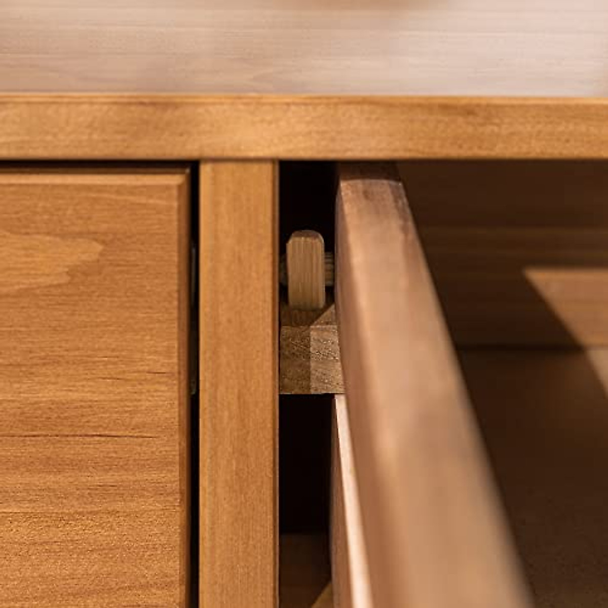 Walker Edison Blythe Mid-Century Modern Tray-Top Solid Wood 9-Drawer Dresser, 60 Inch, Caramel