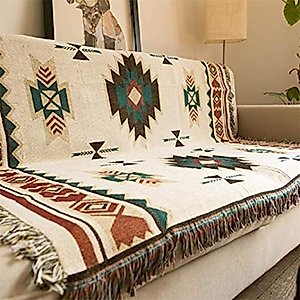 ZYHO Southwestern Aztec Decor Throw Blanket for Home, Cotton Southwest Navajo Native American Tribal Decorative Sofa Cover Wall Hanging Tapestry,90 x 90CM