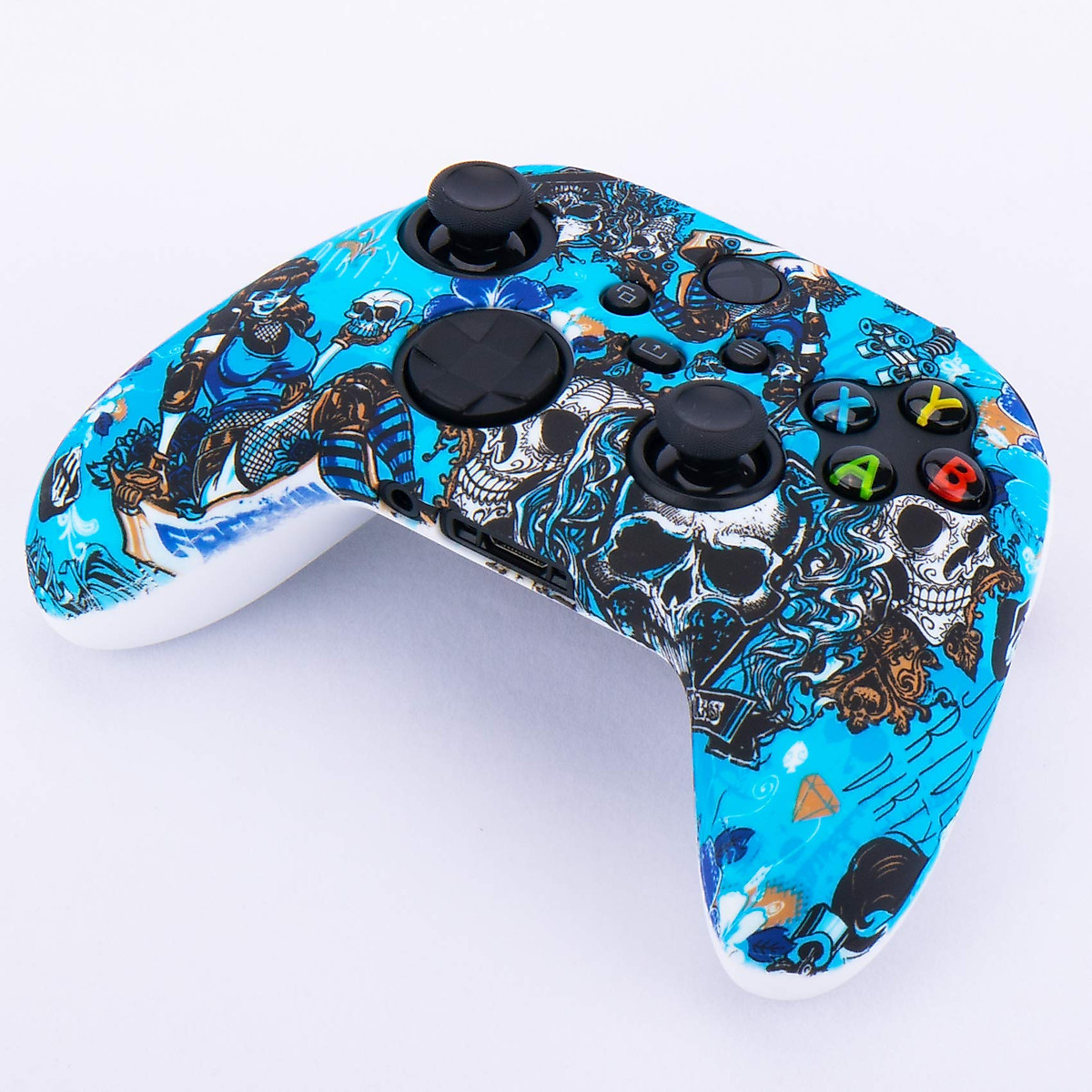 YoRHa Transer Printing Silicone Thickened Cover Skin Case for Xbox Series X/S Controller x 1(Witch) with Thumb Grips x 10