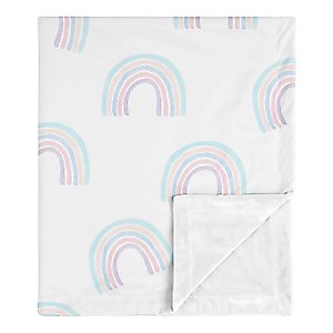 Sweet Jojo Designs Pastel Rainbow Baby Girl Receiving Security Swaddle Blanket for Newborn or Toddler Nursery Car Seat Stroller Soft Minky - Blush Pink, Purple, Teal, Blue and White