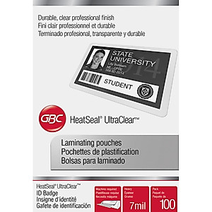 Swingline GBC Laminating Sheets, Thermal Laminating Speed Pouches, Badge Size, 7 Mil, HeatSeal UltraClear, 100 Pack (3200016)