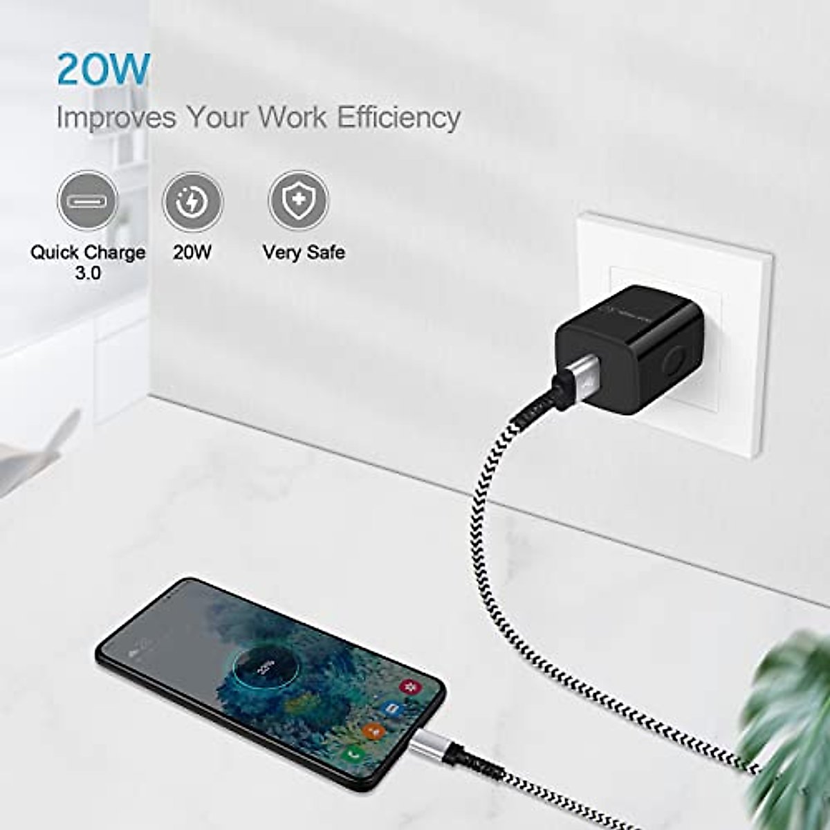 C Charging Fast Charger for Samsung Galaxy A13 5G;A53 ;Z Flip 3;Z Fold 2;S22;A11 A12 5G;S21FE; S20; A52; A03S; A20; A50; A51;A42 Quick Charge 3A Car Charger+Charger Box Android Block +9Ft Type C Cable