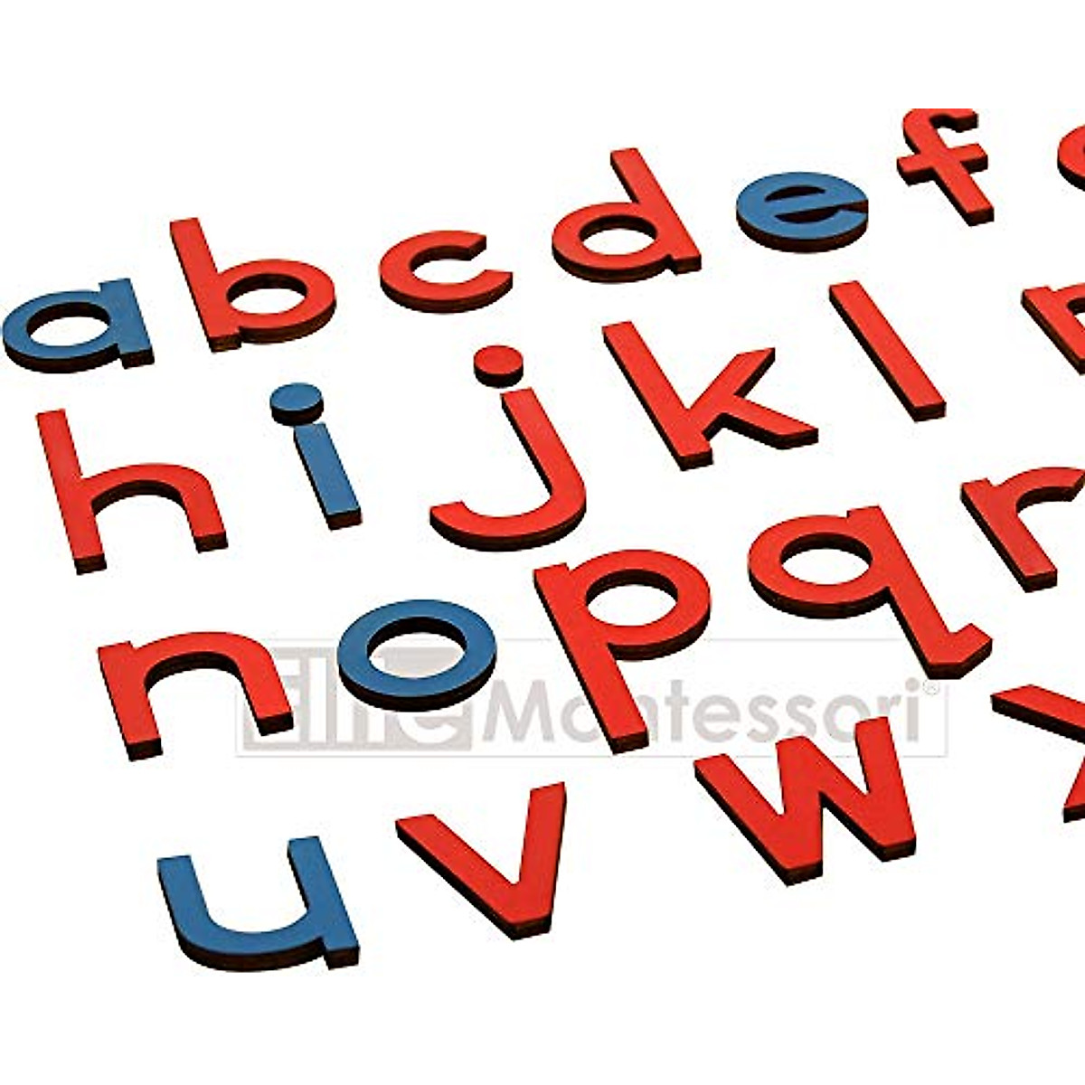 Elite Montessori Wooden Movable Alphabet with Box Preschool Spelling Learning Materials (Red & Blue, 5mm Thick)