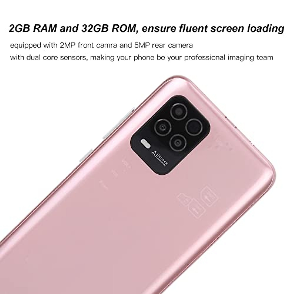 Unlocked Cell Phone, 5" Full HD Unlocked Smartphone 2GB RAM 32GB ROM Dual Card Dual Standby Mobile Phone for Android, Facial Recognition, 2200mAh Battery(Rose Red)
