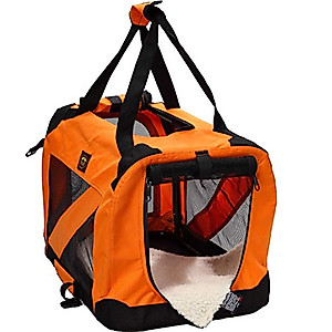 PET LIFE '360° Vista View' Zippered Soft Folding Collapsible Durable Metal Framed Pet Dog Crate House Carrier, Large, Orange