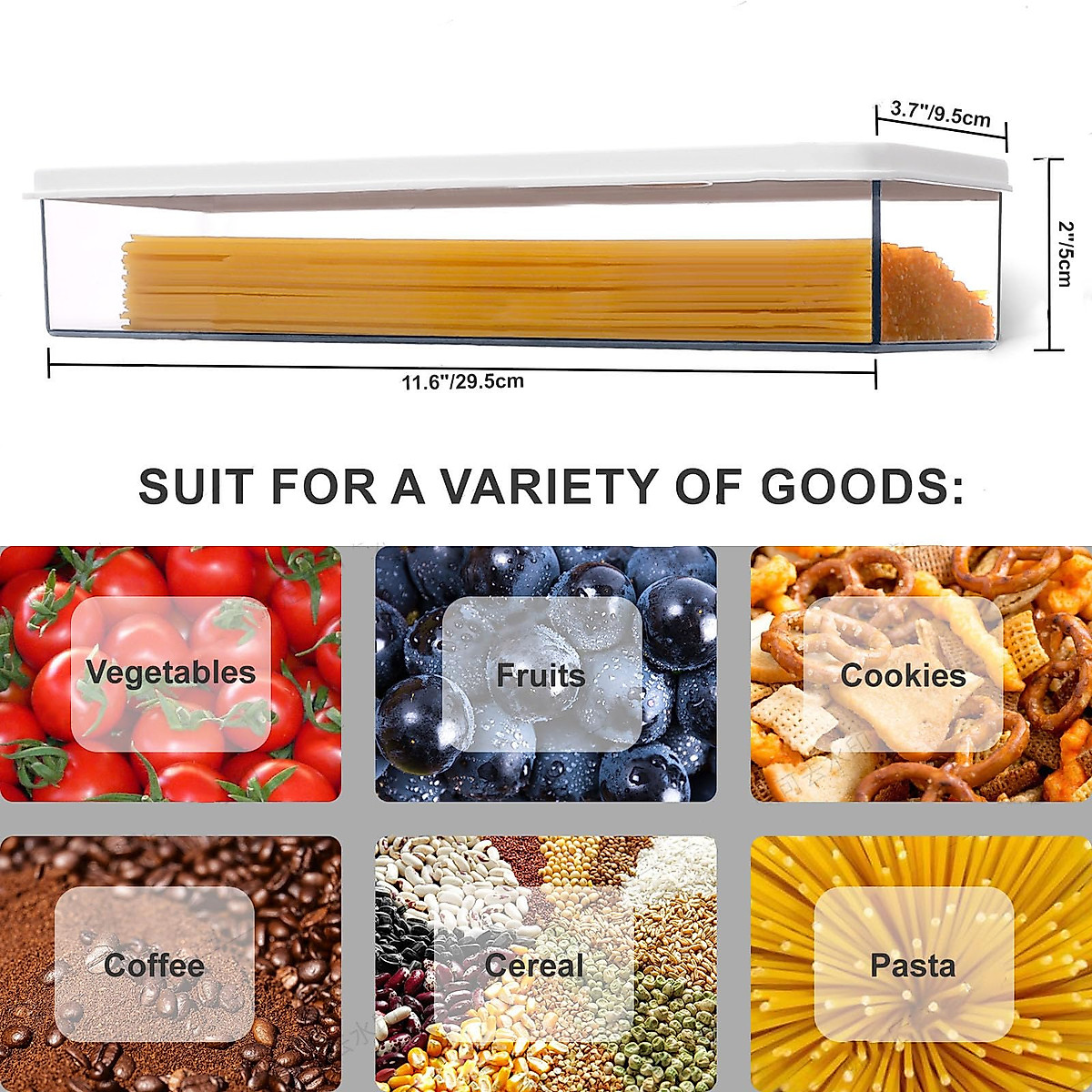 VEKALON Pasta Containers for Pantry - Set of 4 Pack Plastic Spaghetti Nooddle Organizer with 32pcs Labels and 1pcs Marker, Airtight Food Storage Containers with Lids