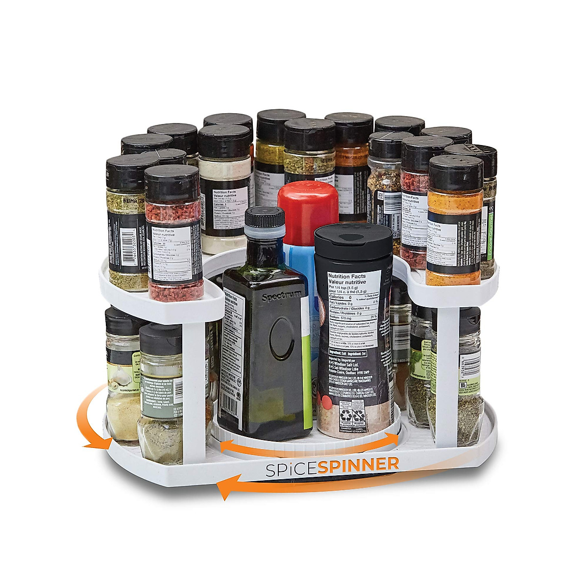 Spice Spinner Two-Tiered Spice Organizer & Holder That Saves Space, Keeps Everything Neat, Organized & Within Reach With Dual Spin Turntables