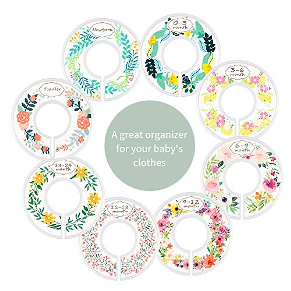 ManGotree Baby Closet Size Dividers, Set of 8 Nursery Baby Closet Clothes Dividers, Baby Nursery Toddler Clothes Size Organizer Dividers (Flower Pattern)
