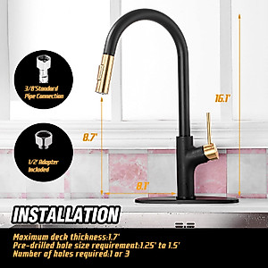 Achelous Black and Gold Kitchen Faucet with Pull Down Magnetic Docking Sprayer,Stainless Steel Pull Out RV Kitchen Sink Faucets,Single Handle Deck Mount,Grifos De Cocina (Black and Gold)