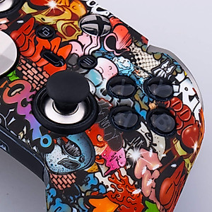 9CDeer 1 x Protective Customize Transfer Print Silicone Cover Skin Small Skulls + 6 Thumb Grips Analog Caps for Xbox Elite Wireless Controller Compatible with Official Stereo Headset Adapter