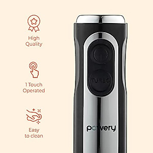 High Speed Immersion Blender, Electric Hand Blender 500 Watt with Turbo Mode, Detachable Base. Handheld Kitchen Gadget Blender Stick for Soup, Smoothie, Puree, Baby Food, 304 Stainless Steel Blades (Black)